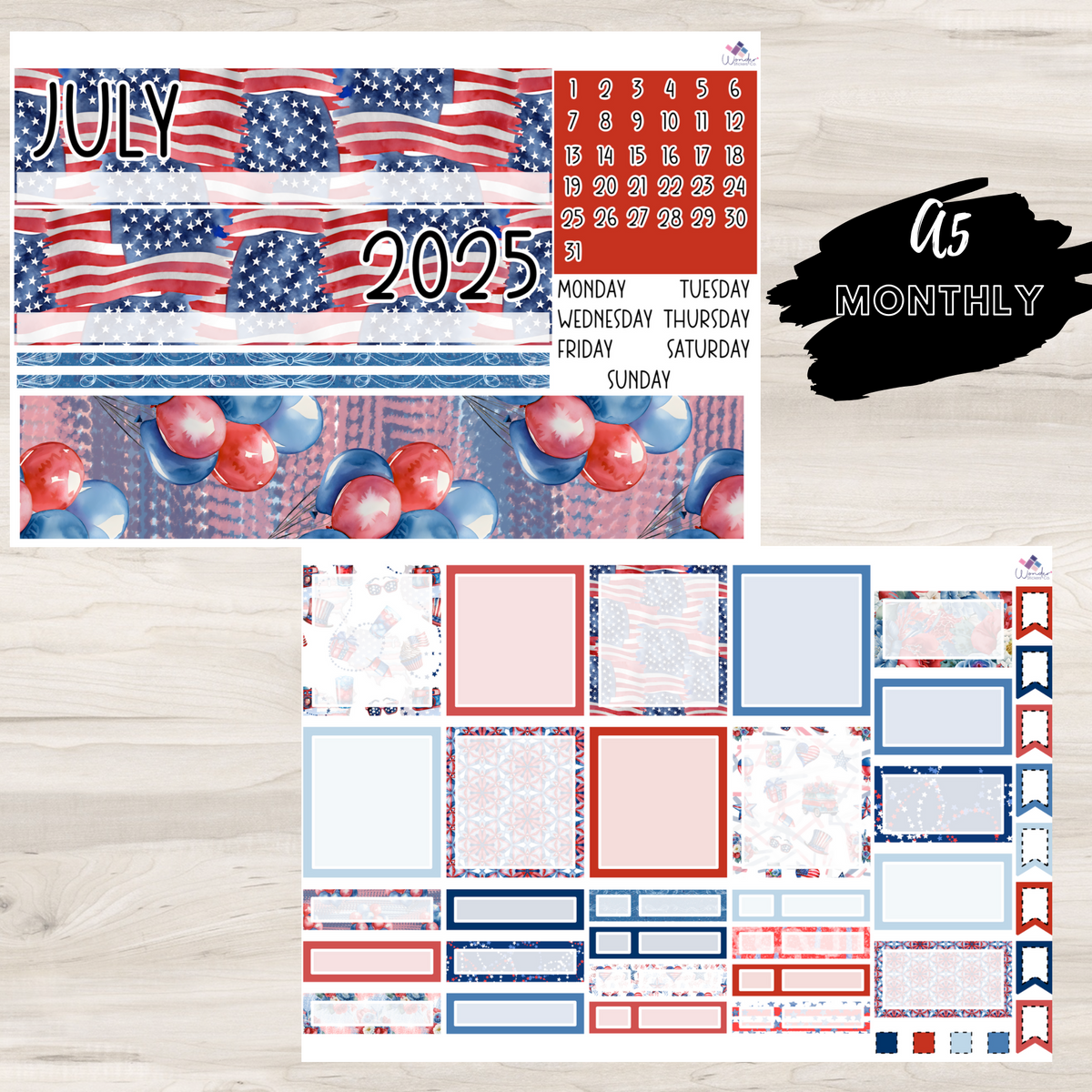 A5 Monthly Sticker Kit - July 2025 – Wonder Stickers Co.